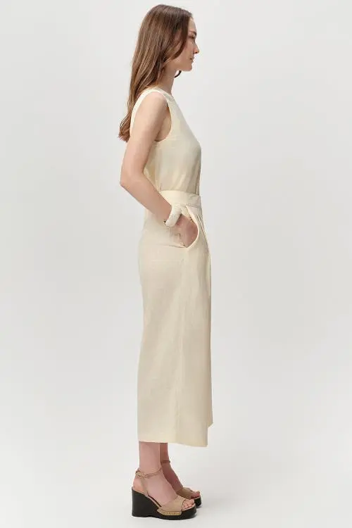 EXQUISE Owen Pocket Zipper Culotte Linen Pants - Yellow