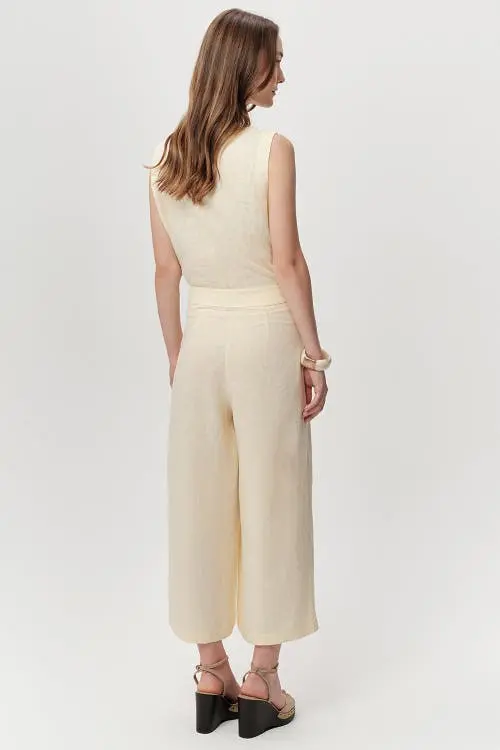 EXQUISE Owen Pocket Zipper Culotte Linen Pants - Yellow