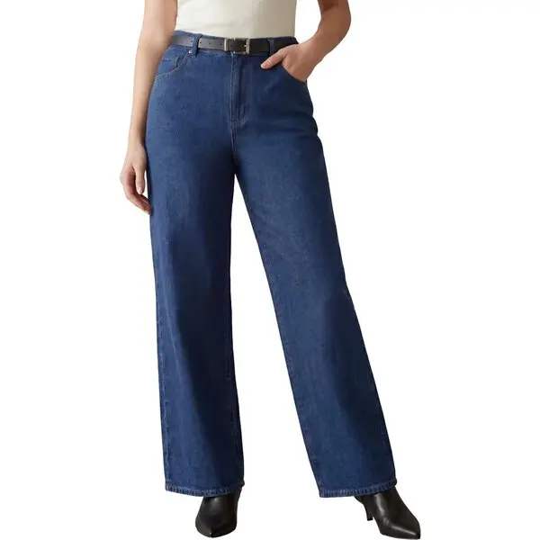 JESSICA LONDON Classic Denim Wide Leg Jean - Medium Stonewash
