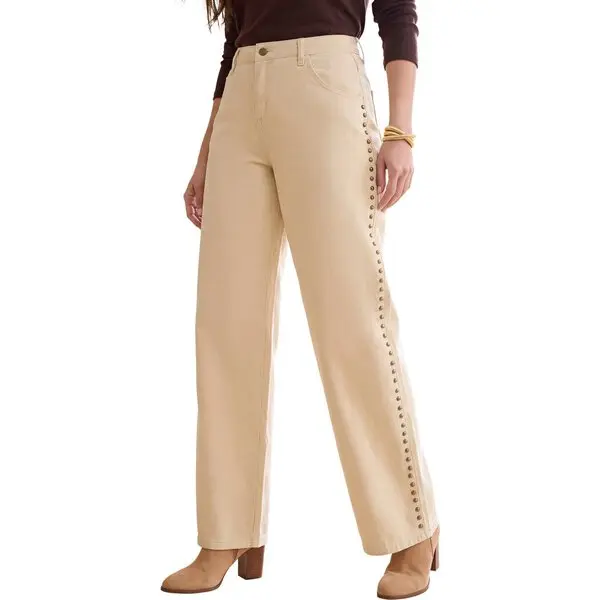 JESSICA LONDON Classic Denim Wide Leg Jean - Oatmeal Studs