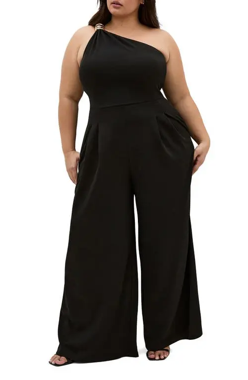 City Chic Amber Asymmetric One-shoulder Jumpsuit - Black