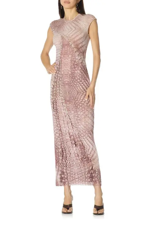 AFRM Mylo Print Mesh Maxi Dress - Cappucino Croc