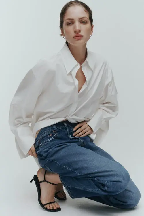 H&m High-waist Barrel-leg Ankle Jeans