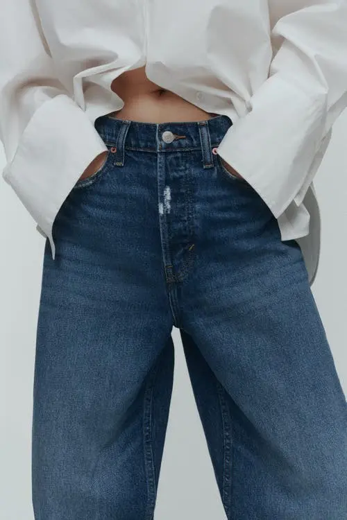 H&m High-waist Barrel-leg Ankle Jeans