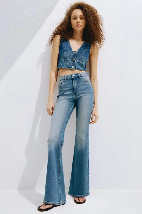 H&m Flared High Waist Jeans - Denim Blue