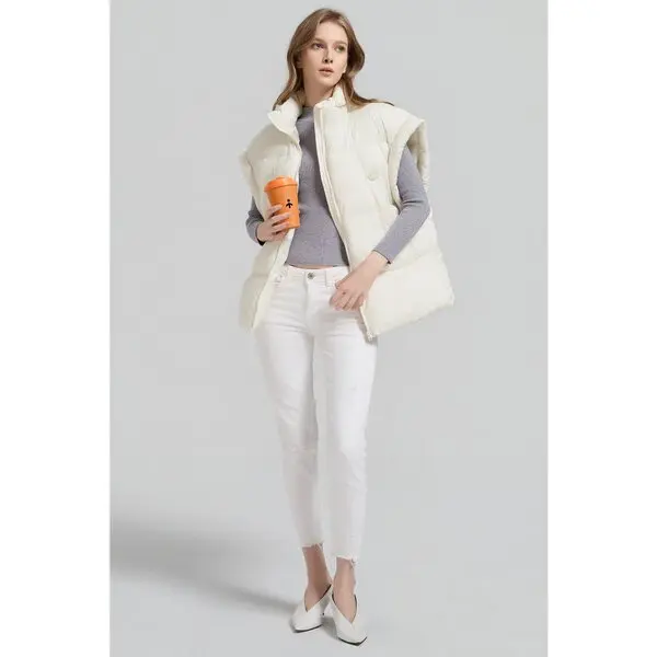 OROLAY Oversized Sleeveless Puffer Vest - Beige