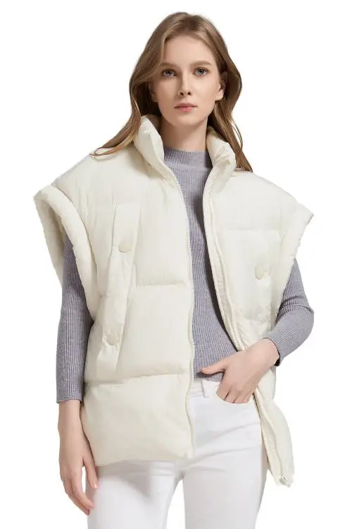 OROLAY Oversized Sleeveless Puffer Vest - Beige