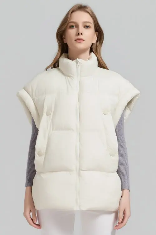 OROLAY Oversized Sleeveless Puffer Vest - Beige