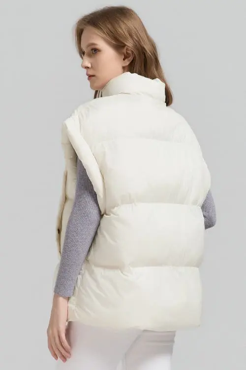 OROLAY Oversized Sleeveless Puffer Vest - Beige