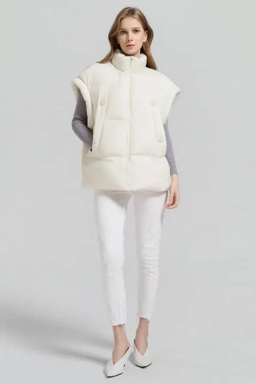 OROLAY Oversized Sleeveless Puffer Vest - Beige