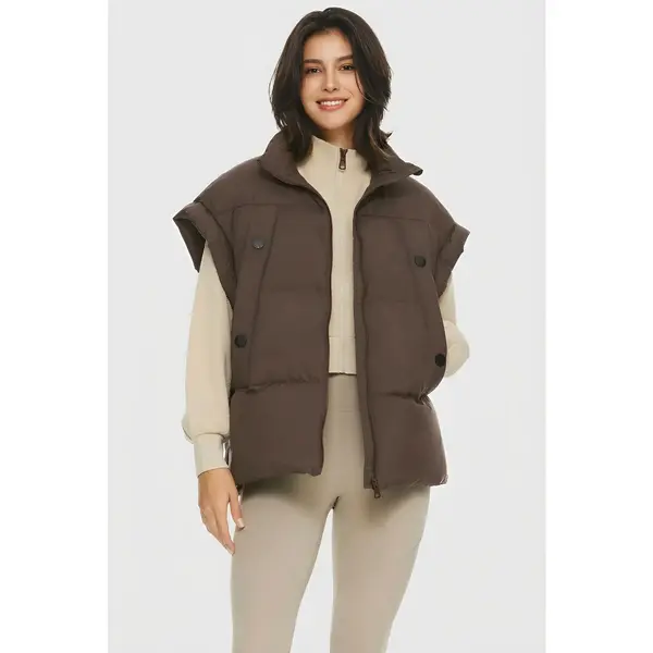OROLAY Oversized Sleeveless Classic Puffer Vest - Coffee