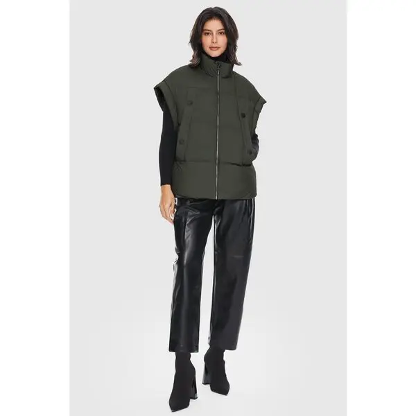 OROLAY Oversized Sleeveless Classic Puffer Vest - Olive
