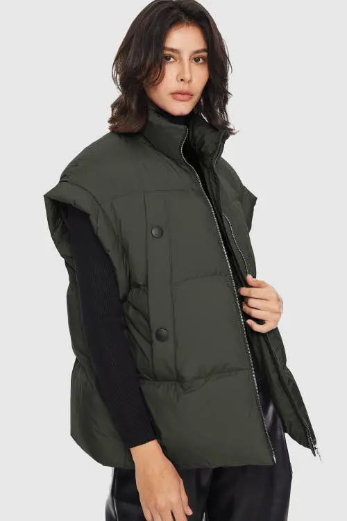 OROLAY Oversized Sleeveless Classic Puffer Vest - Olive