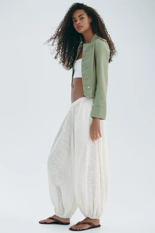 H&m Embroidered Balloon-leg Pants - Cream