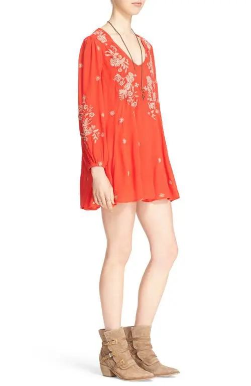 Free People Embroidered V-neck Mini Dress