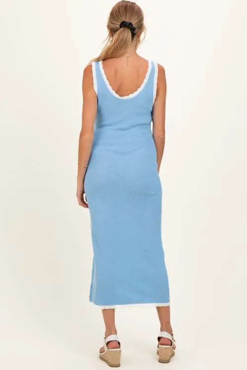 PINKBLUSH Knit Sleeveless Contrast Trim Maxi Dress
