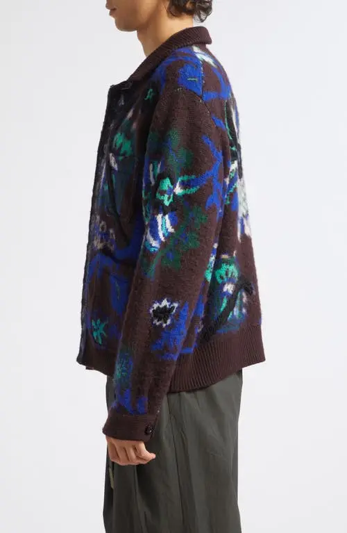 Sacai Floral Jacquard Knit Blouson Cardigan Sweater