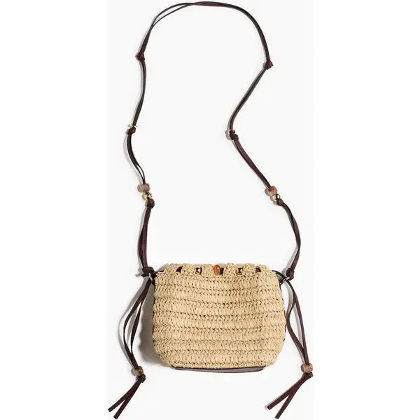 H&m Bead-detail Straw Crossbody Bag - Beige/dark Brown
