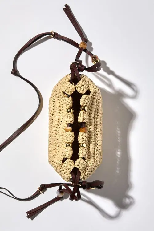 H&m Bead-detail Straw Crossbody Bag