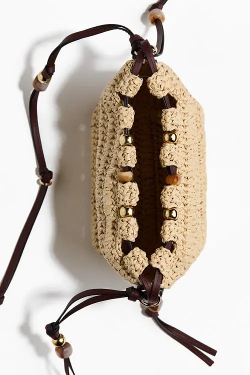 H&m Bead-detail Straw Crossbody Bag