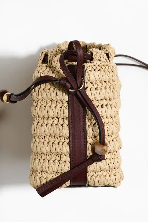 H&m Bead-detail Straw Crossbody Bag