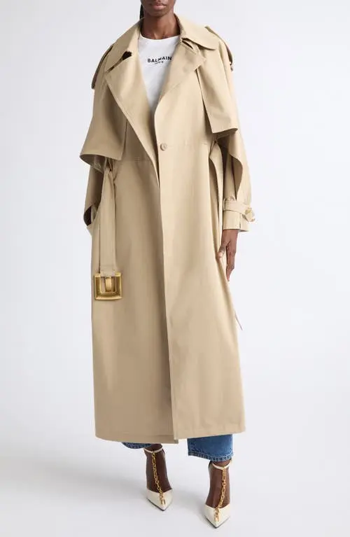 Balmain Belted Cotton Gabardine Trench Coat
