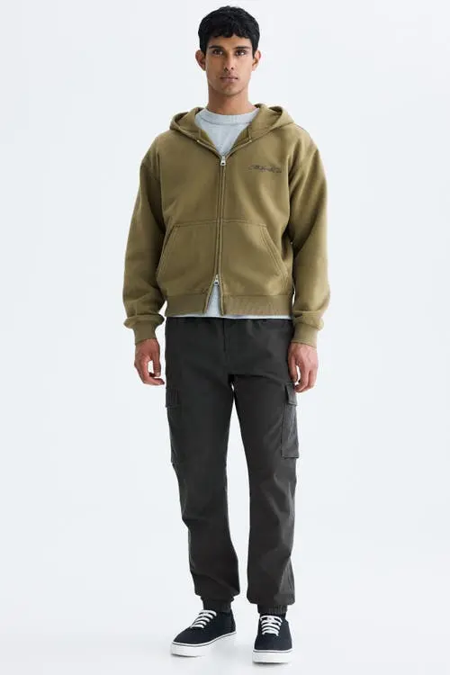 H&m Slim-fit Cotton Twill Cargo Pants With Drawstring Waist - Dark Gray