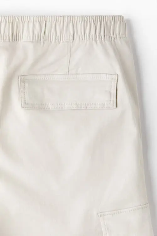 H&M Slim-fit Cotton Twill Cargo Pants With Drawstring Waist - Light Beige
