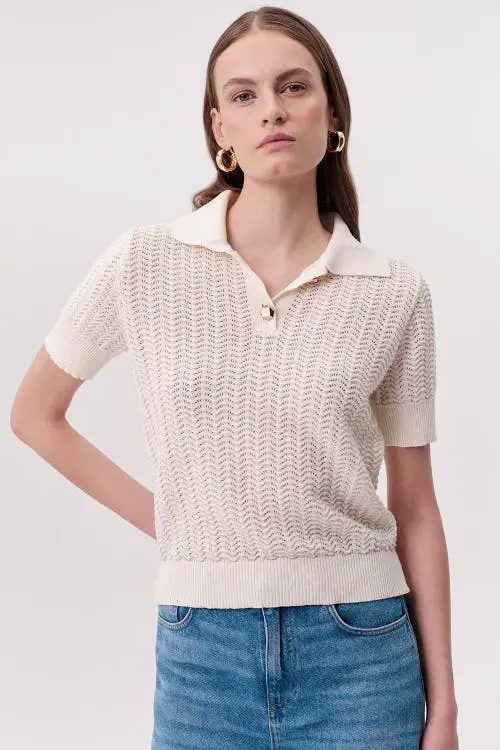 EXQUISE Rachelle Short Sleeve Knit Blouse - Cream