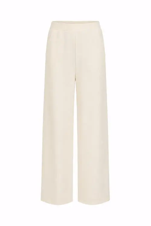 EXQUISE Wide Leg Knit Trousers - Ecru