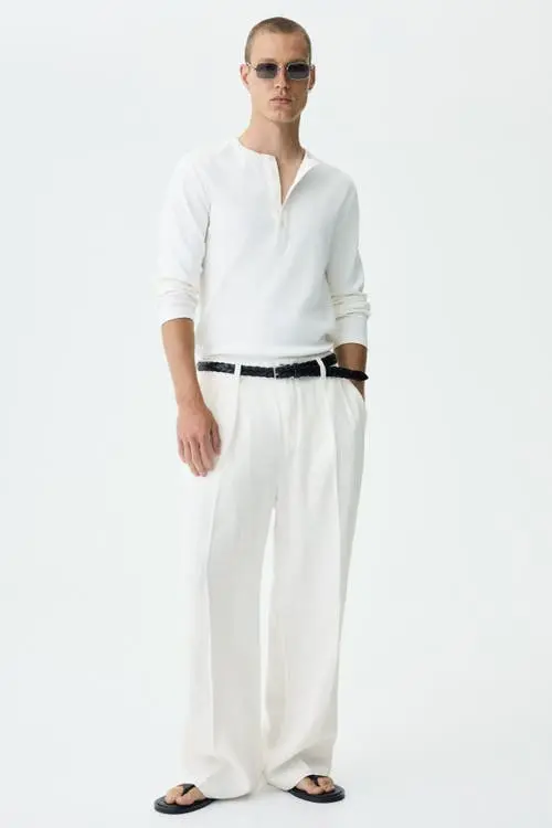 H&m Loose-fit Wide-leg Linen Pants - Ivory