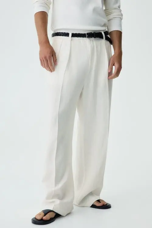 H&m Loose-fit Wide-leg Linen Pants - Ivory
