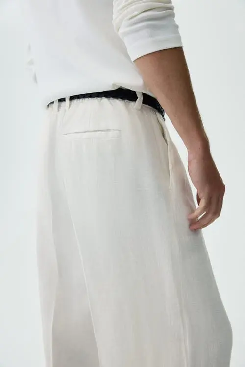 H&m Loose-fit Wide-leg Linen Pants - Ivory