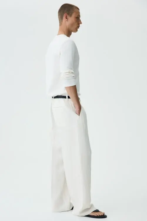 H&m Loose-fit Wide-leg Linen Pants - Ivory
