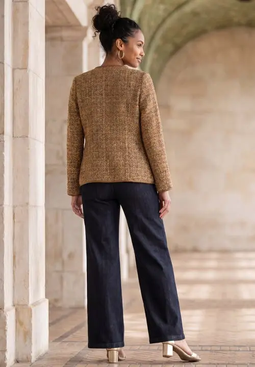 JESSICA LONDON Tweed Jacket With Leather Trim