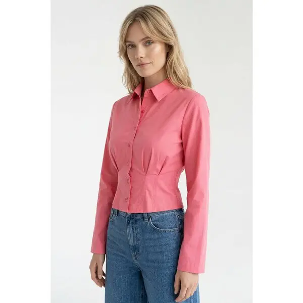 EXQUISE Felicia Long Sleeve Crop Shirt - Pink