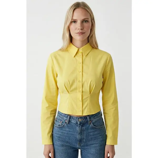 EXQUISE Felicia Long Sleeve Crop Shirt - Yellow