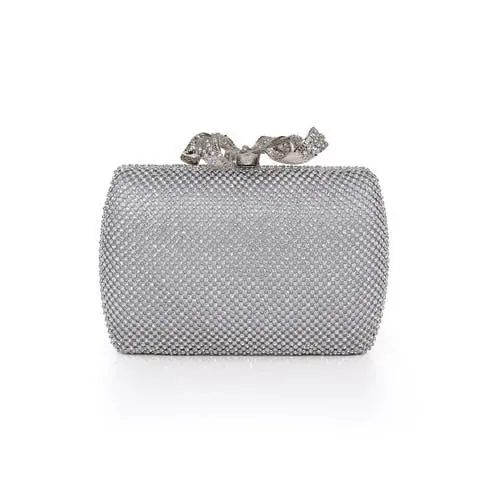 Badgley Mischka Cassia Crystal Minaudiere W. Bow Clasp - Silver