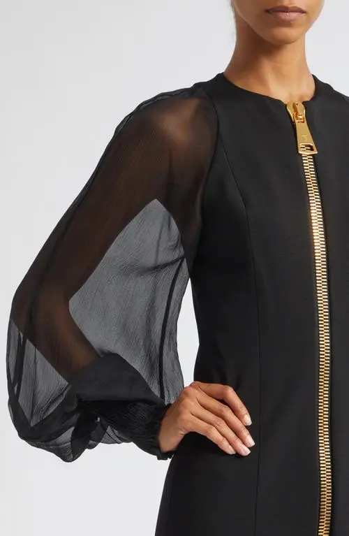Balmain Sheer Sleeve Zip Minidress