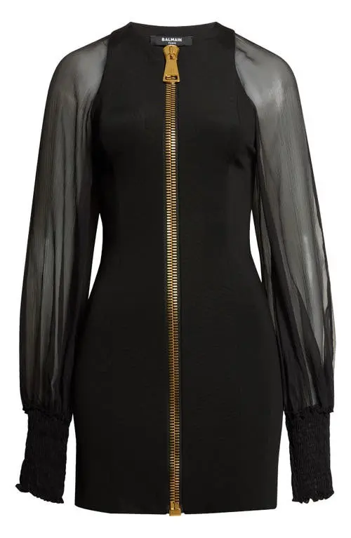 Balmain Sheer Sleeve Zip Minidress