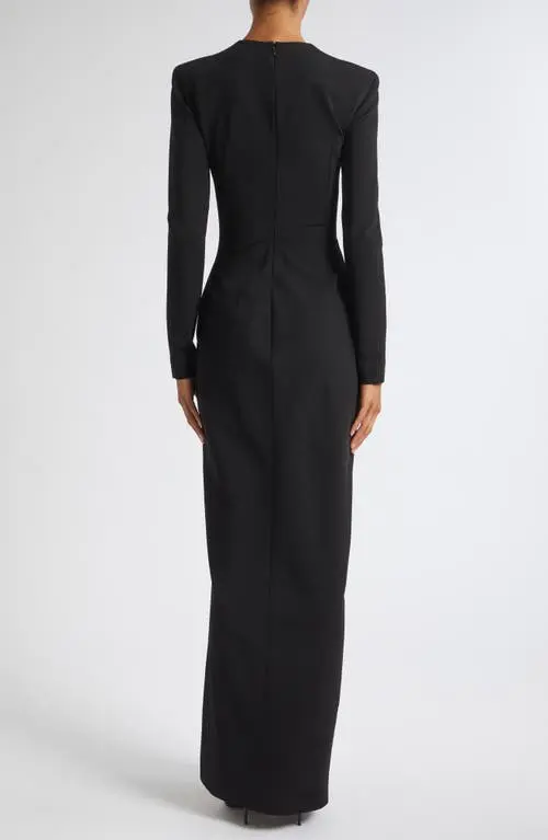 Balmain Long Sleeve Draped Zip Compact Jersey Maxi Dress - 0pa Black