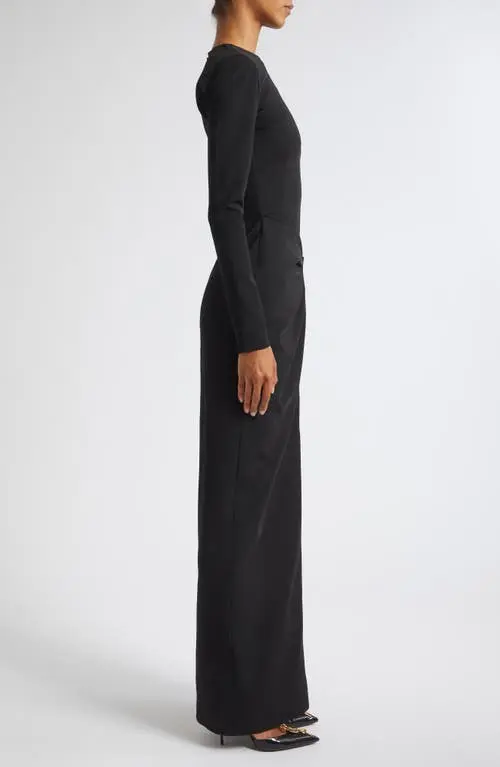 Balmain Long Sleeve Draped Zip Compact Jersey Maxi Dress - 0pa Black