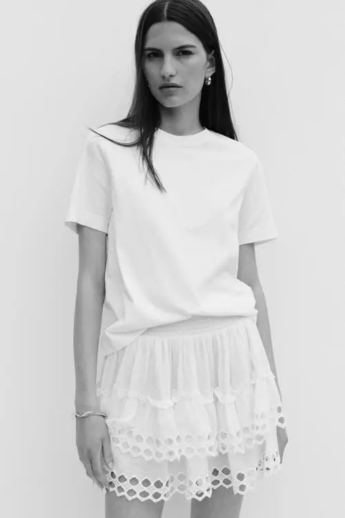 H&m Tiered Eyelet Embroidery Skirt