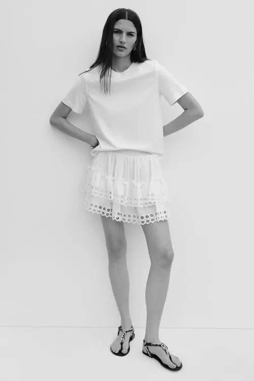 H&m Tiered Eyelet Embroidery Skirt