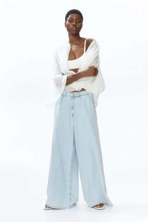 H&m Extra-wide Regular-waist Jeans - Light Denim Blue
