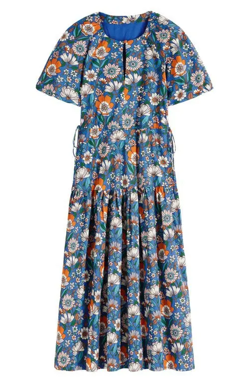 Boden Floral Print Linen Tiered Dress