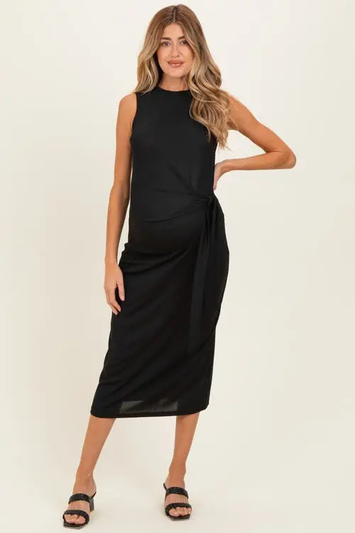 PINKBLUSH Sleeveless Waist Tie Midi Dress - Black