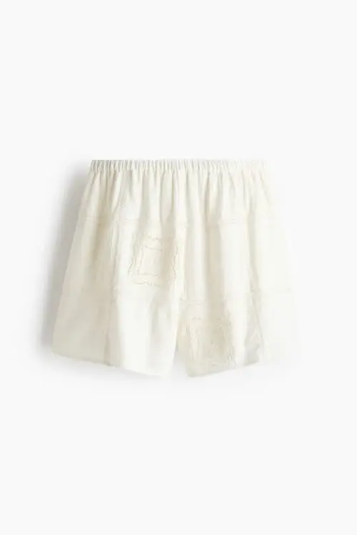 H&m Linen-blend Shorts With Eyelet Embroidery
