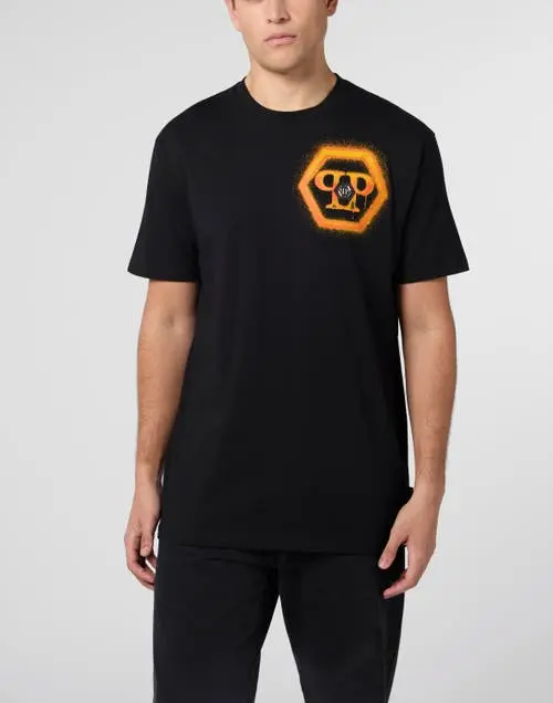 Philipp Plein Round Neck T-shirt Spray Hexagon - Black