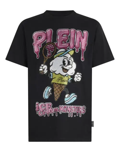Philipp Plein Round Neck T-shirt Tennis Ice Cream - Black